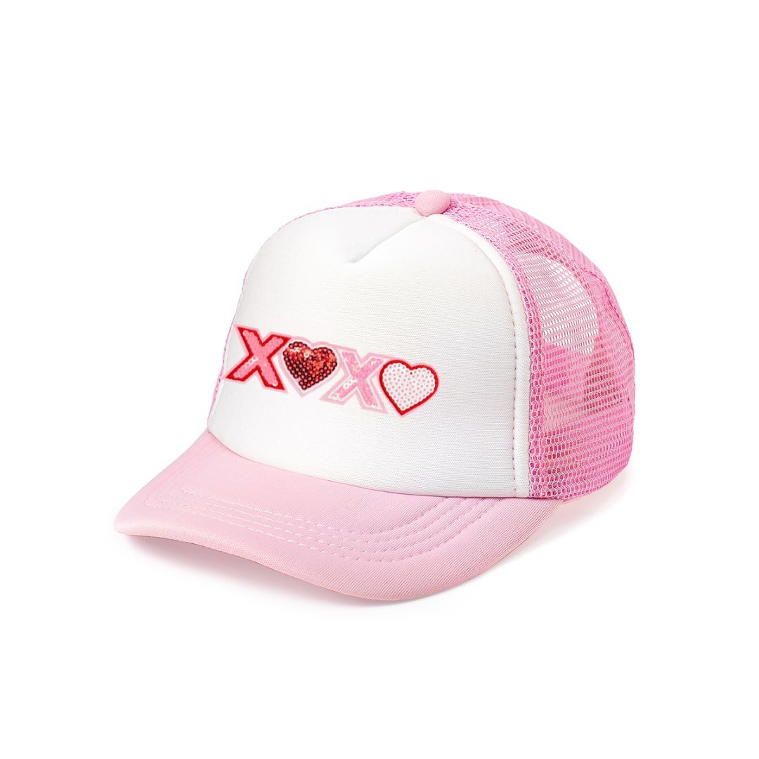 XOXO Sequin Patch Valentine's Day Trucker Hat - Pink/White – Sweet Wink ...