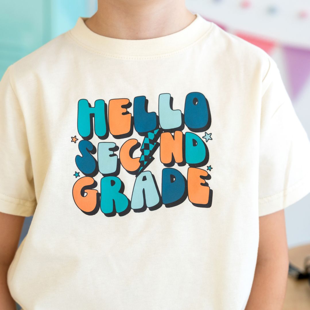 Hello Second Grade Short Sleeve T-Shirt - Natural – Sweet Wink - Wholesale