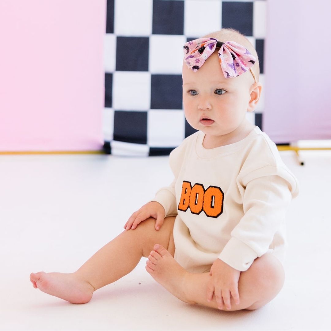 Boo Patch Halloween Long Sleeve Romper - Natural – Sweet Wink - Wholesale