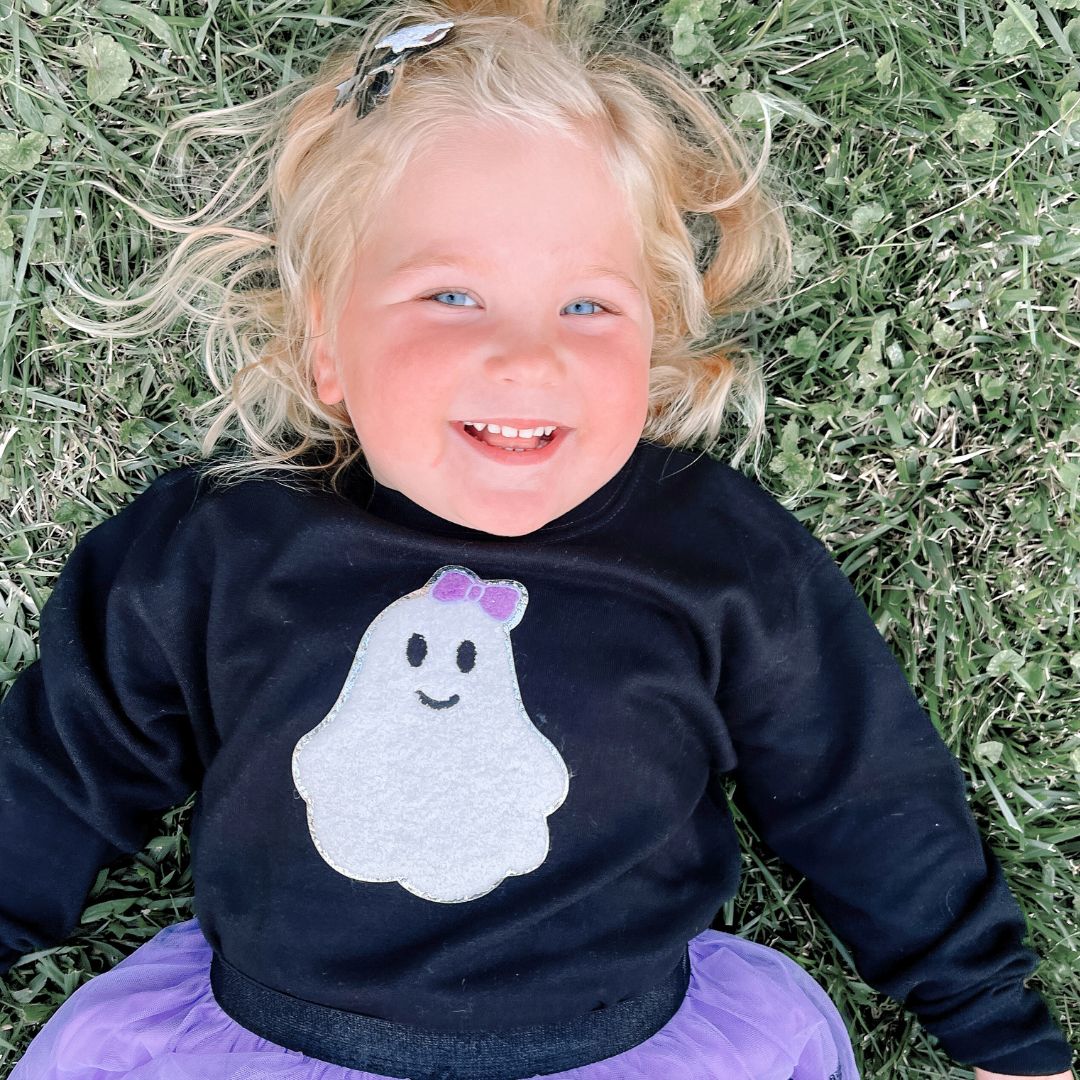 Girly Ghost Patch Halloween Sweatshirt - Black – Sweet Wink - Wholesale