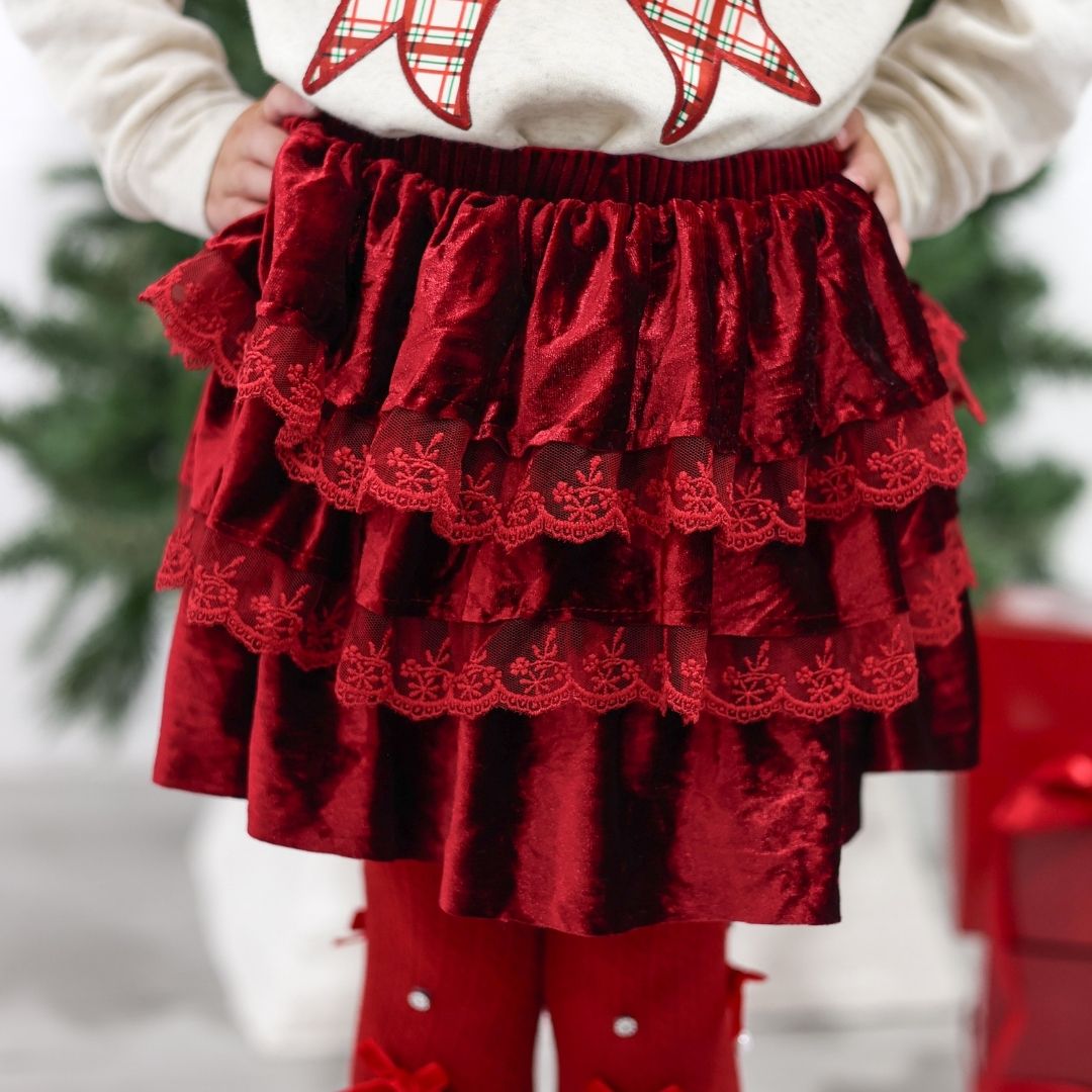 Ruby Red Velvet Tiered Christmas Skirt – Sweet Wink - Wholesale